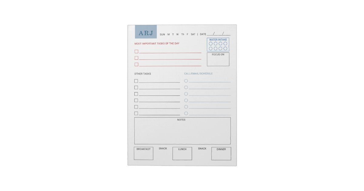 Personalized Daily Tasks Large Notepad | Zazzle