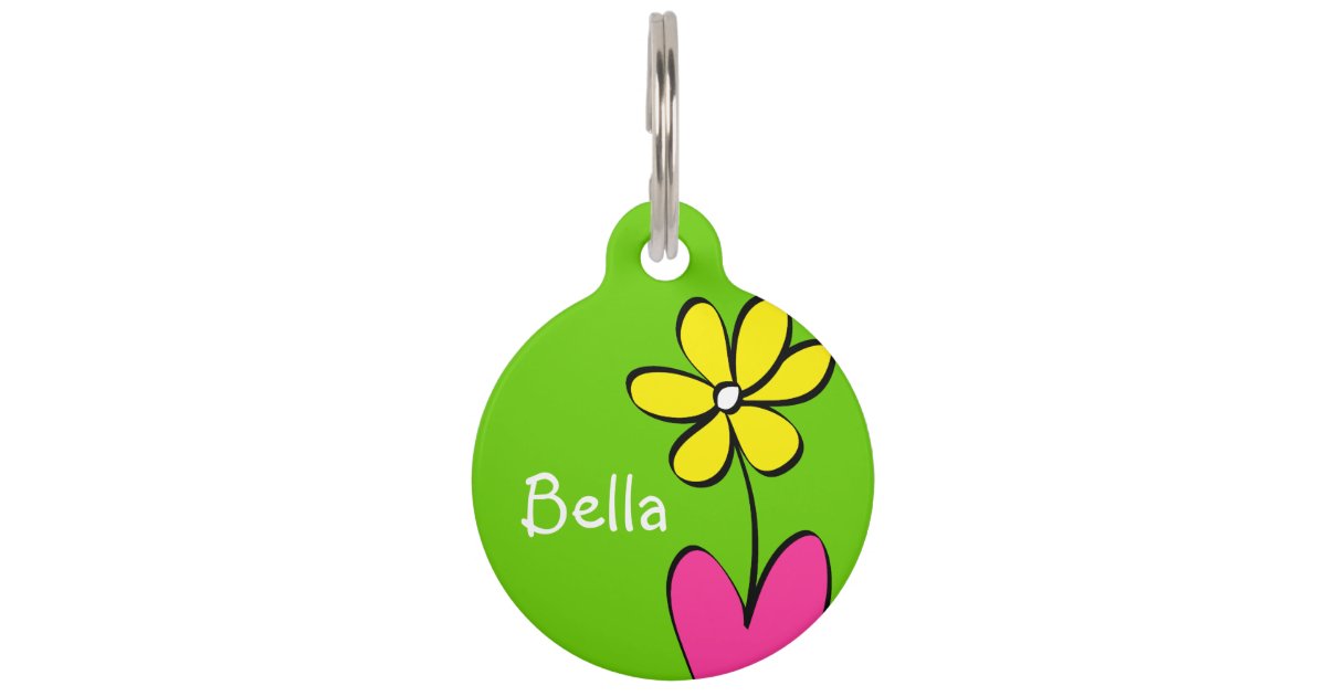 Personalized Daisy Pet Tag - Green/Pink | Zazzle