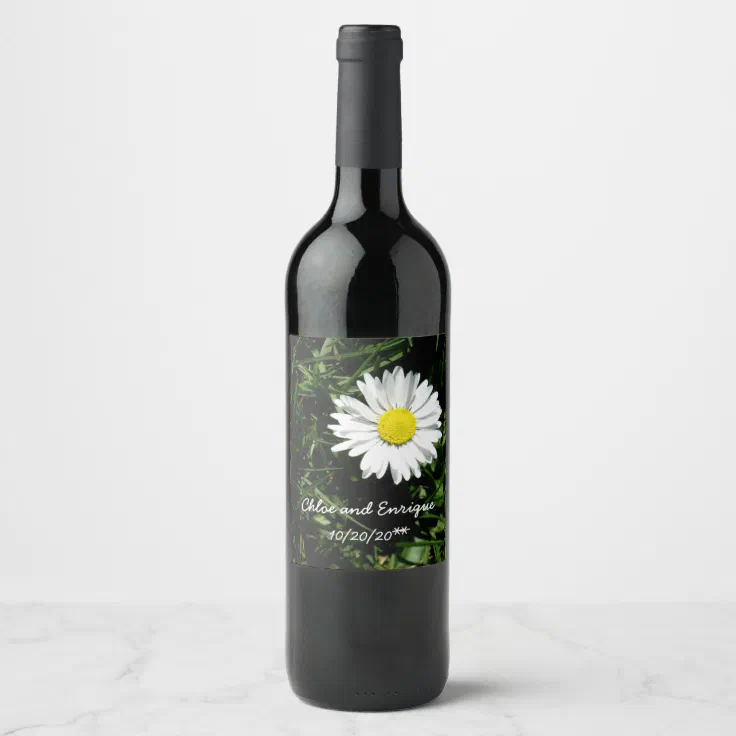 Personalized Daisy Wedding Wine Label | Zazzle