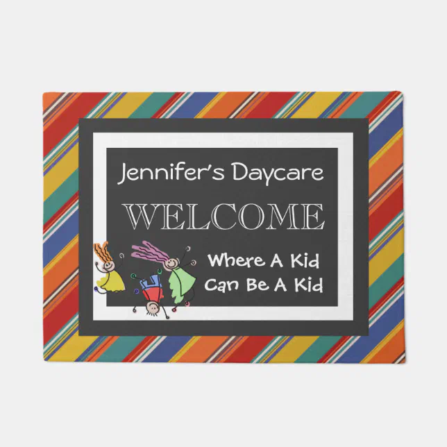 Personalized Daycare Fun Stripes Welcome Doormat | Zazzle