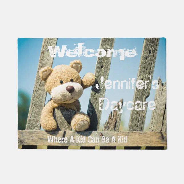 Personalized Daycare Rustic Bear Welcome Mat | Zazzle