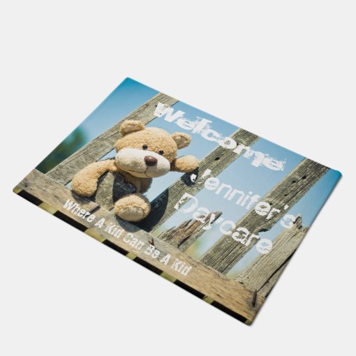 Personalized Daycare Rustic Bear Welcome Mat | Zazzle