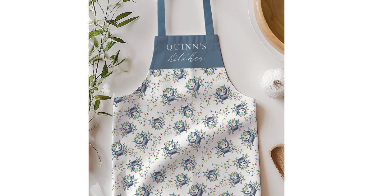 Personalized Deck the Claws Coastal Crab Christmas Apron | Zazzle