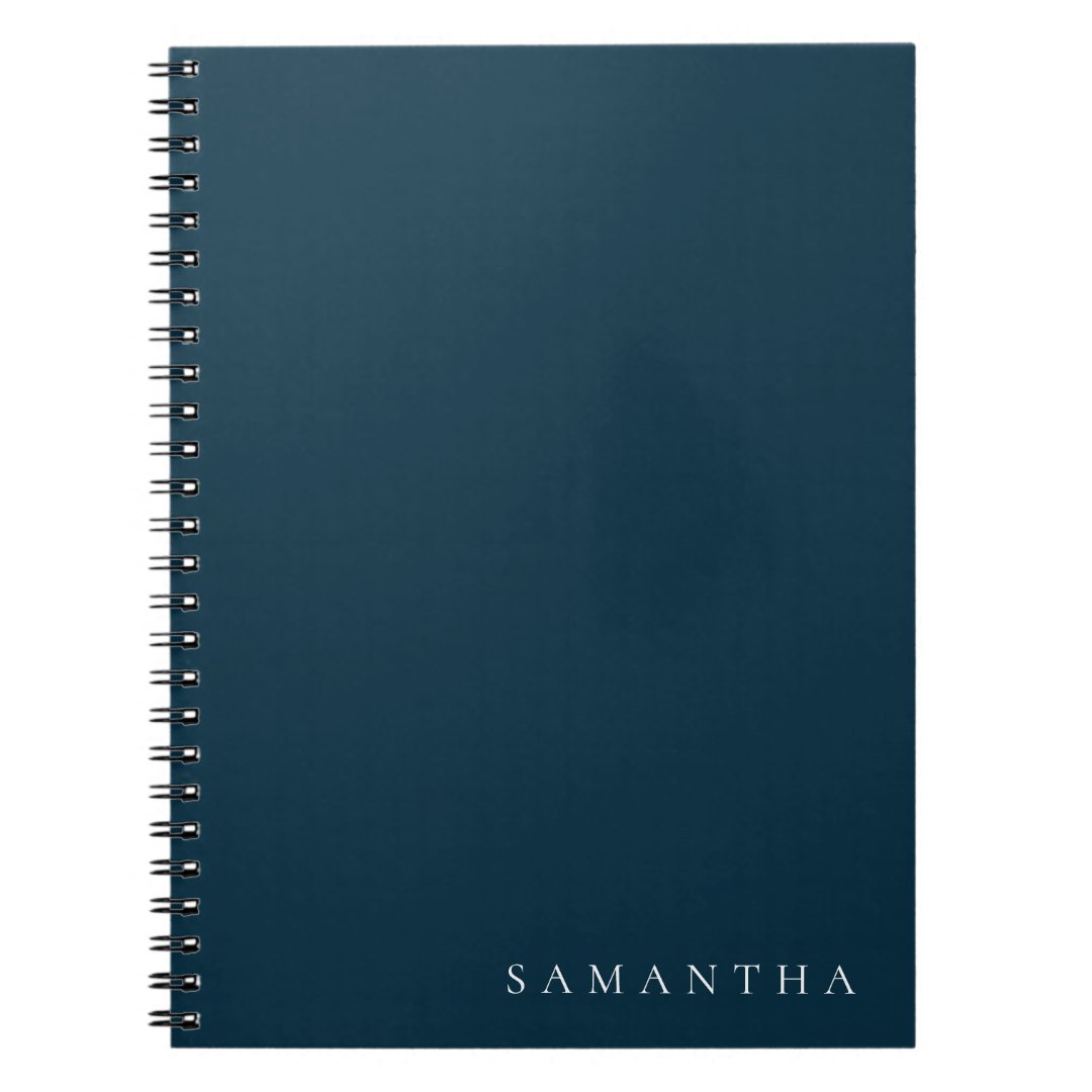 Personalized Deep Moody Blue Teal Navy Minimal Notebook | Zazzle