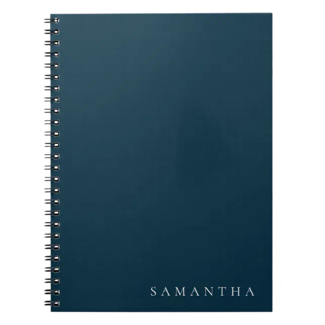 Personalized Deep Moody Blue Teal Navy Minimal Notebook | Zazzle