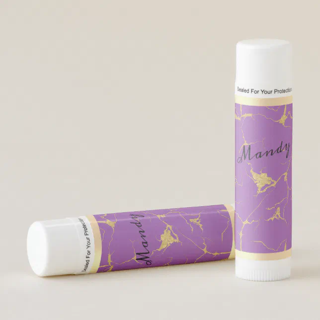Personalized Deluxe Purple & Gold Marble Lip Balm | Zazzle