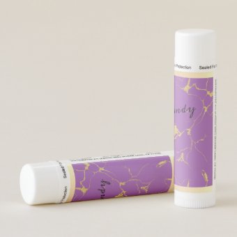 Personalized Deluxe Purple & Gold Marble Lip Balm | Zazzle