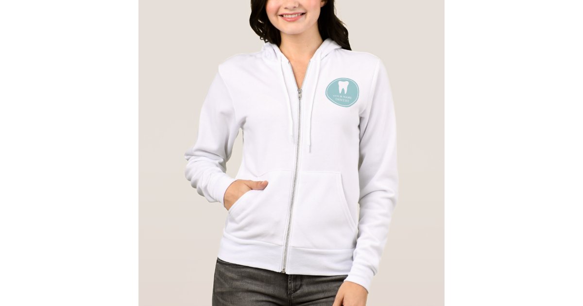 Personalized dentist jacket with tooth logo hoodie | Zazzle