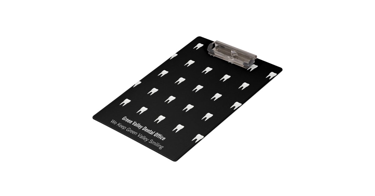 Personalized Dentist Office Black White Tooth Clipboard | Zazzle