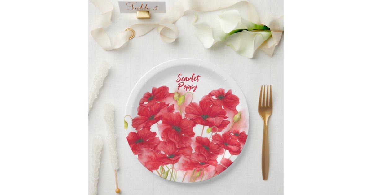 Personalized Design Scarlet Poppy. Paper Plates | Zazzle