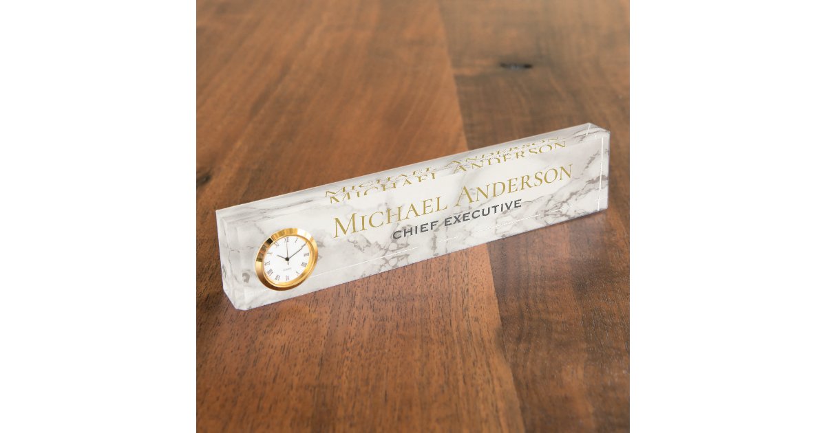 Personalized Desk NAME Plate White GREY MARBLE | Zazzle