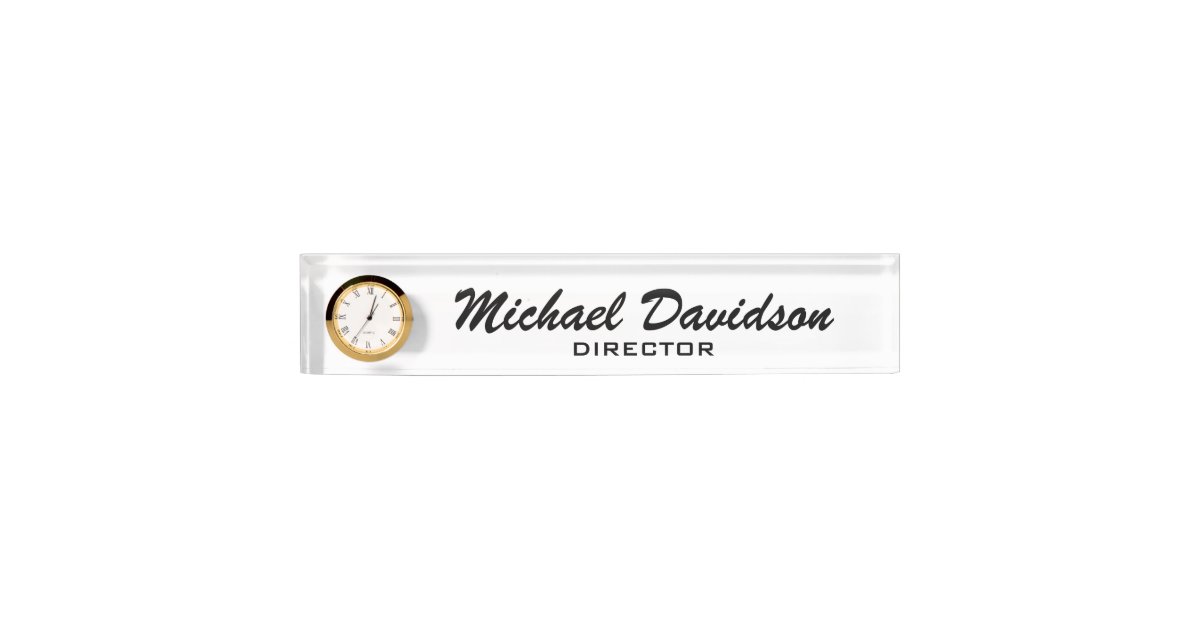 Personalized desk name plate with clock | Zazzle