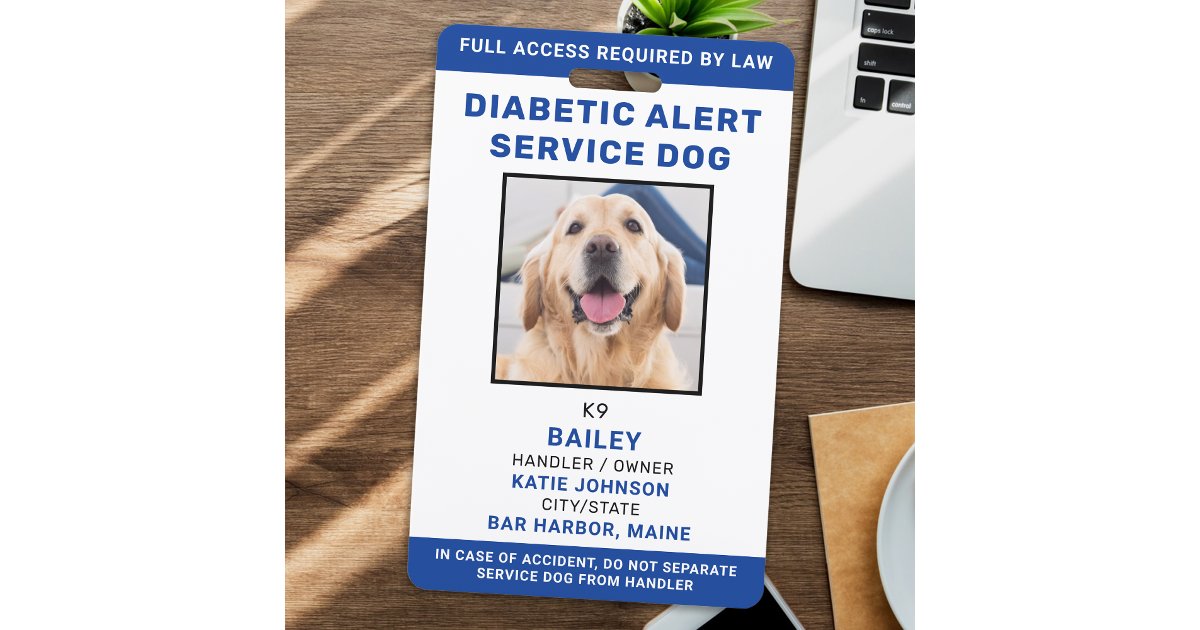 Personalized Diabetic Alert Service Dog Photo ID Badge | Zazzle
