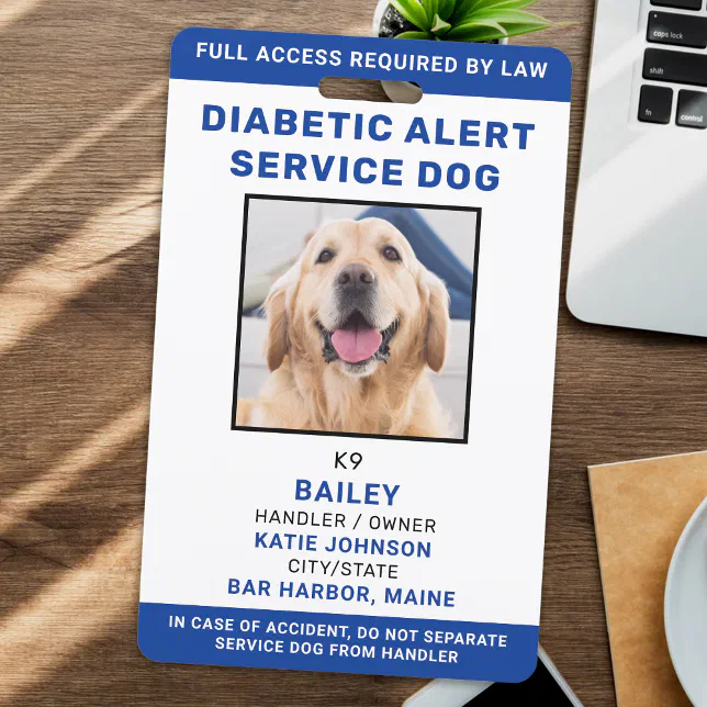 Personalized Diabetic Alert Service Dog Photo ID Badge | Zazzle