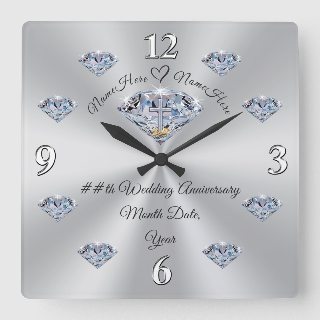 Personalized Diamond Anniversary Clock, CHRISTIAN Square Wall Clock ...