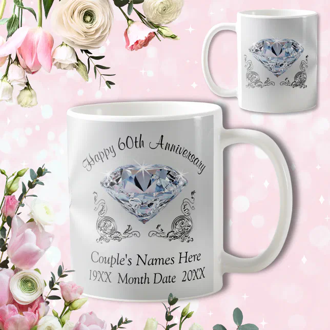 Personalized DIAMOND Happy 60th Anniversary Gifts Coffee Mug | Zazzle