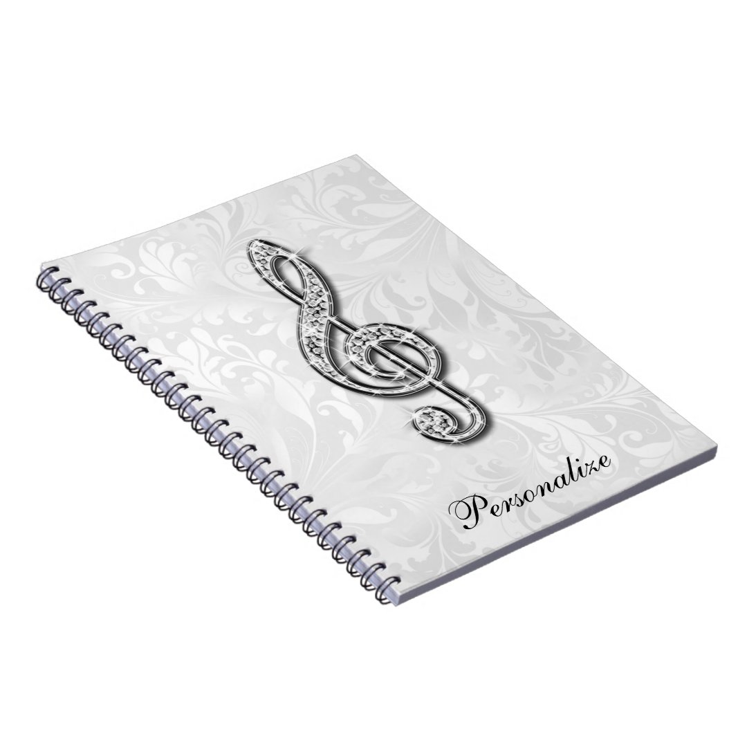Personalized Diamond Music Note Floral Damask Notebook | Zazzle