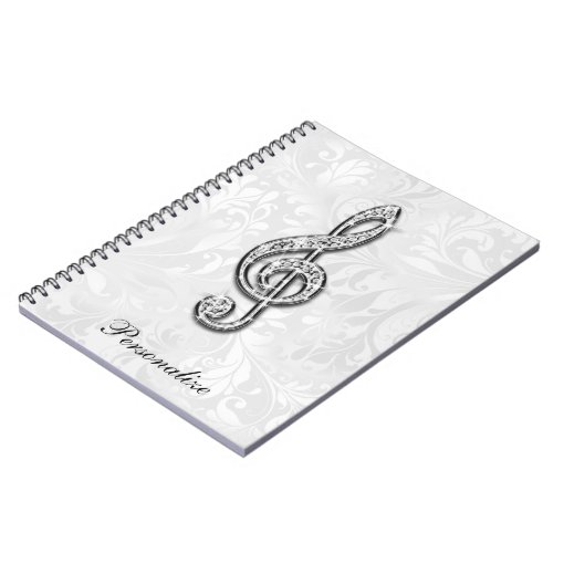 Personalized Diamond Music Note Floral Damask Notebook | Zazzle