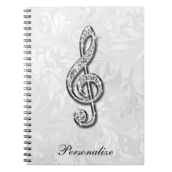 Personalized Diamond Music Note Floral Damask Notebook | Zazzle