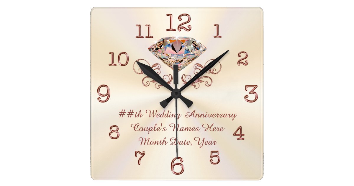 Personalized Diamond, Rose Gold Anniversary Clock | Zazzle.com