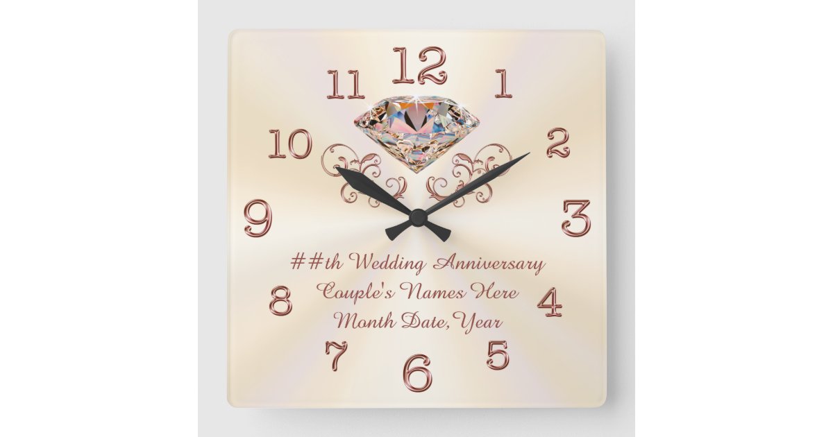 Personalized Diamond, Rose Gold Anniversary Clock | Zazzle