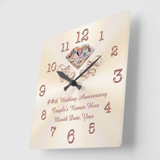 Personalized Diamond, Rose Gold Anniversary Clock | Zazzle