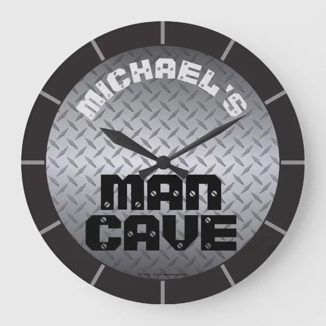 Personalized Diamondplate Man Cave Large Clock | Zazzle