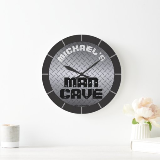 Personalized Diamondplate Man Cave Large Clock | Zazzle