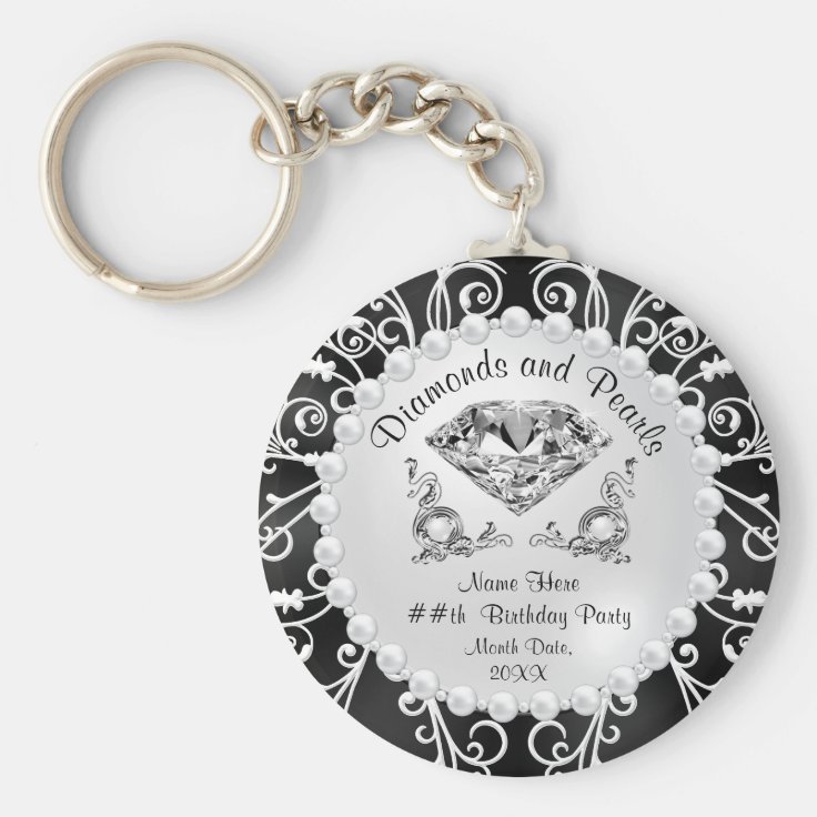 Personalized Diamonds and Pearls Party Favors Keychain | Zazzle