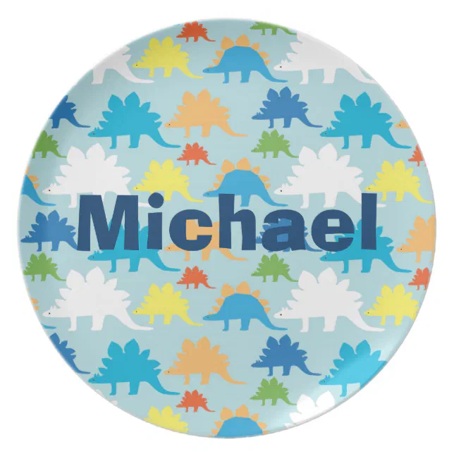 Personalized Dinosaur Kids Melamine Plate Custom | Zazzle