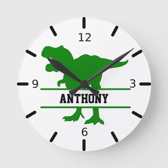 Personalized Dinosaur Round Clock | Zazzle