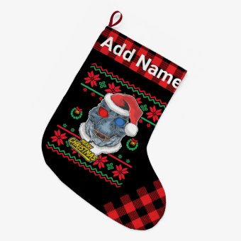 Personalized Dinosaur Santa T-Rex Ugly Christmas Large Christmas ...
