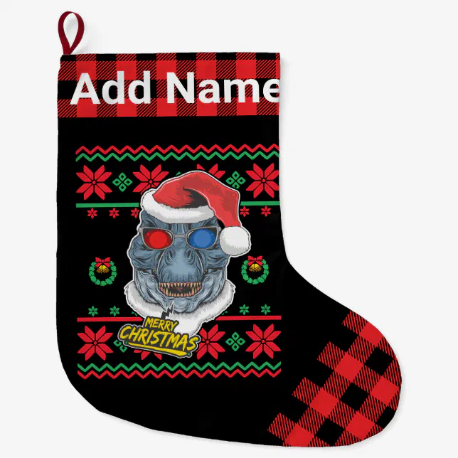 Personalized Dinosaur Santa T-Rex Ugly Christmas Large Christmas ...