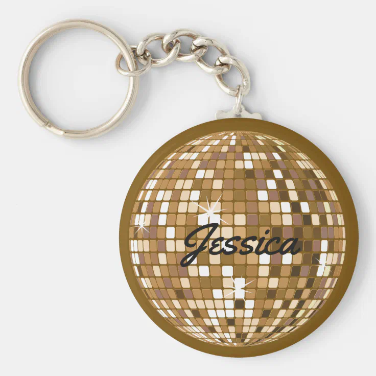 Personalized Disco Ball Keychain Brown | Zazzle