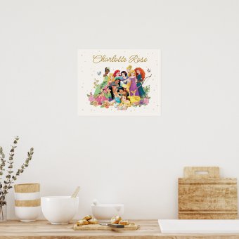 Personalized Disney Princess Floral Poster | Zazzle
