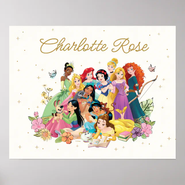 Personalized Disney Princess Floral Poster | Zazzle