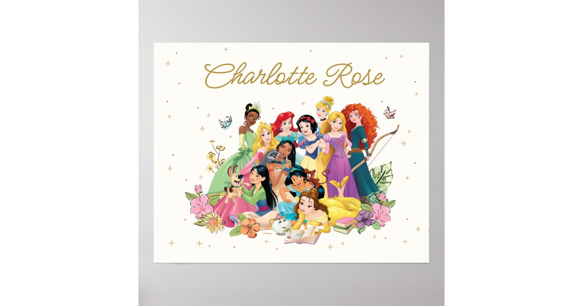 Personalized Disney Princess Floral Poster | Zazzle