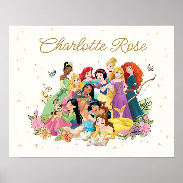 Personalized Disney Princess Floral Poster | Zazzle