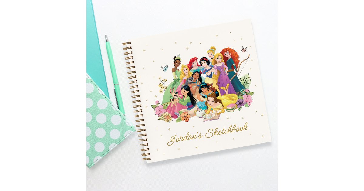 Personalized Disney Princess Floral Sketch Notebook | Zazzle