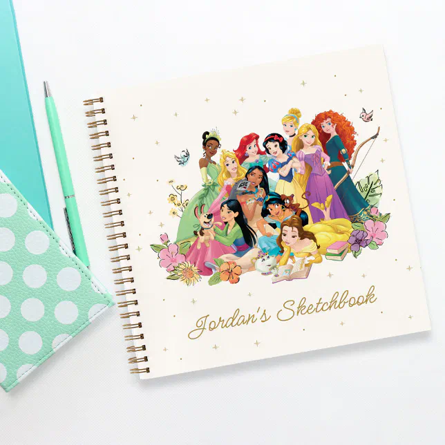 Personalized Disney Princess Floral Sketch Notebook | Zazzle