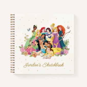 Personalized Disney Princess Floral Sketch Notebook | Zazzle