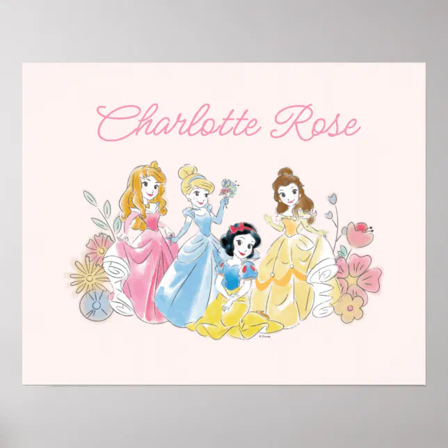 Personalized Disney Princess Watercolor Floral Poster | Zazzle
