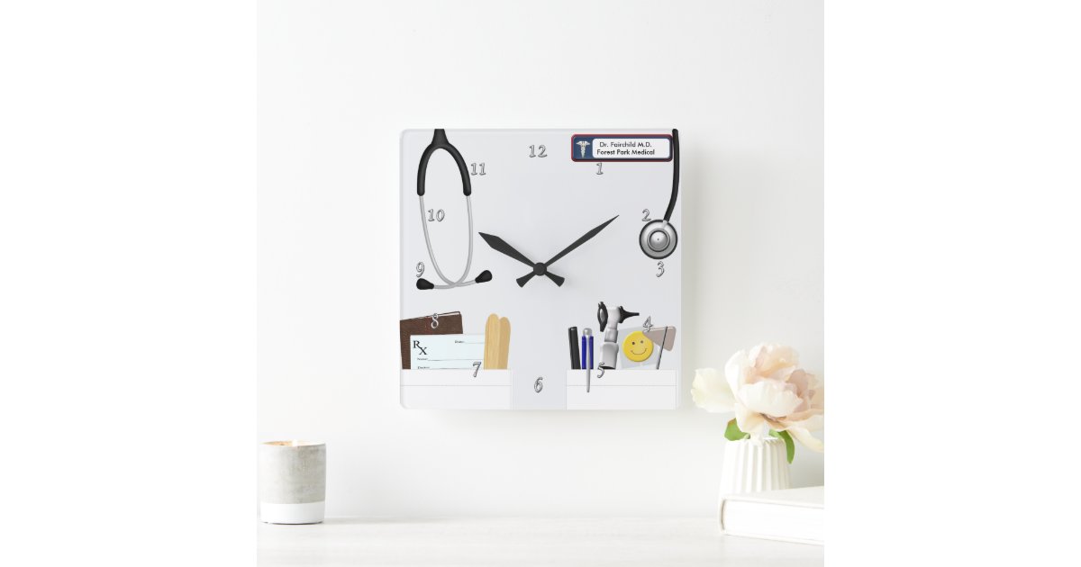 Personalized Doctor's Coat Square Wall Clock | Zazzle