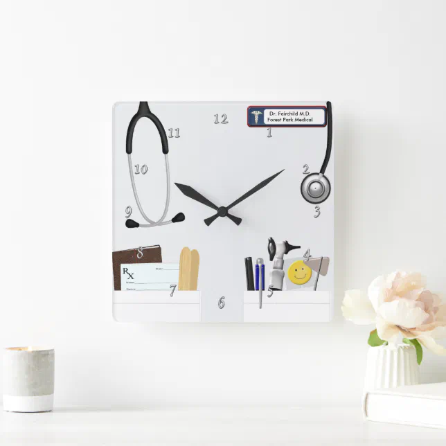 Personalized Doctor's Coat Square Wall Clock | Zazzle