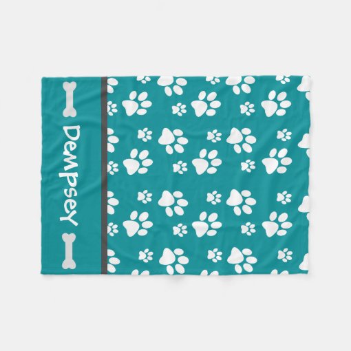 Personalized Dog Blanket Paws Name and Bones | Zazzle