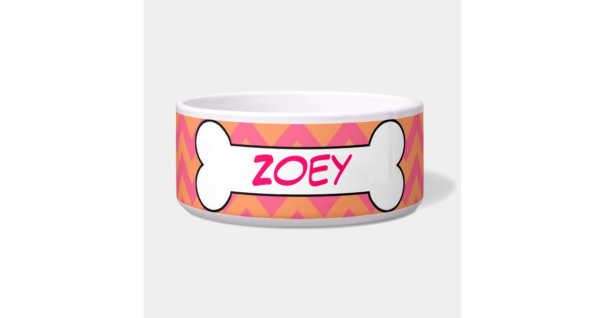 Personalized Dog Bone Ceramic Pet Bowl Pink | Zazzle