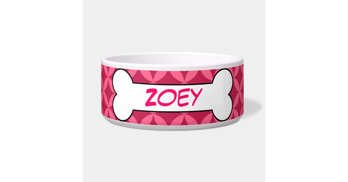Personalized Dog Bone Ceramic Pet Bowl Pink | Zazzle
