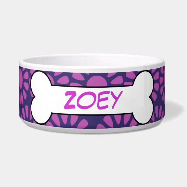 Personalized Dog Bone Ceramic Pet Bowl Purple | Zazzle