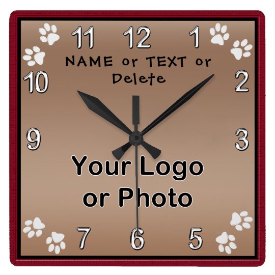 Personalized Dog Clock, Your TEXT, PHOTO or LOGO Square Wall Clock ...
