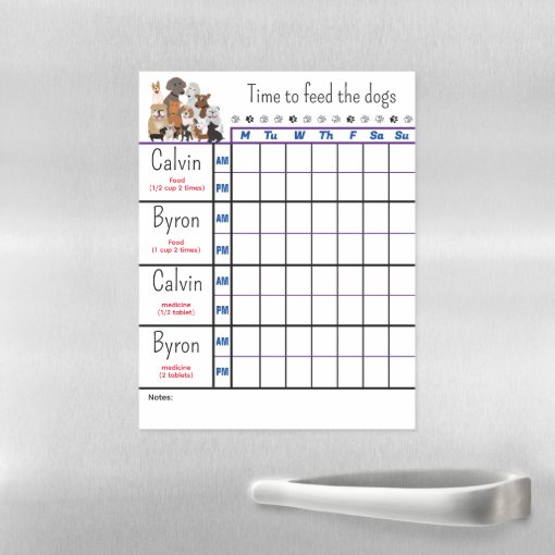 Personalized Dog Feeding Chart Magnetic Dry Erase Sheet | Zazzle